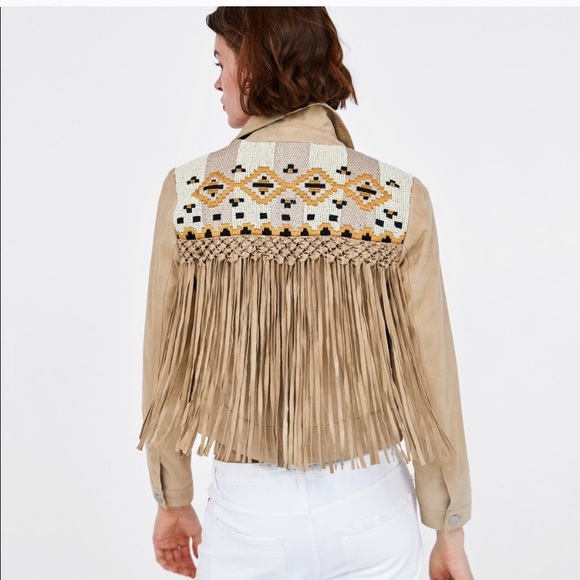 Zara | Jackets & Coats | Zara Beaded Fringe Suede Jacket | Poshmark